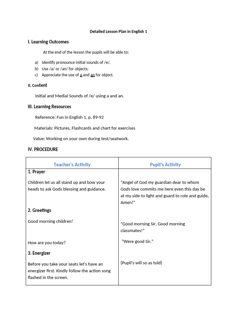 Lesson Plan in English | PDF