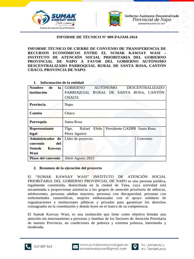 Informe de Técnico #009-Pajam-2024 | PDF