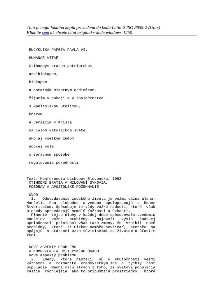 Humane Vitae SK | PDF