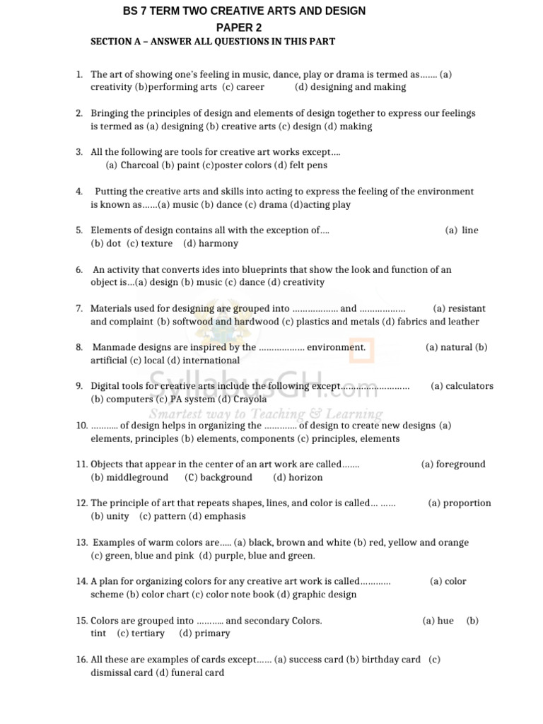 2023 B7 Term One Creative Arts and Design 1 | PDF