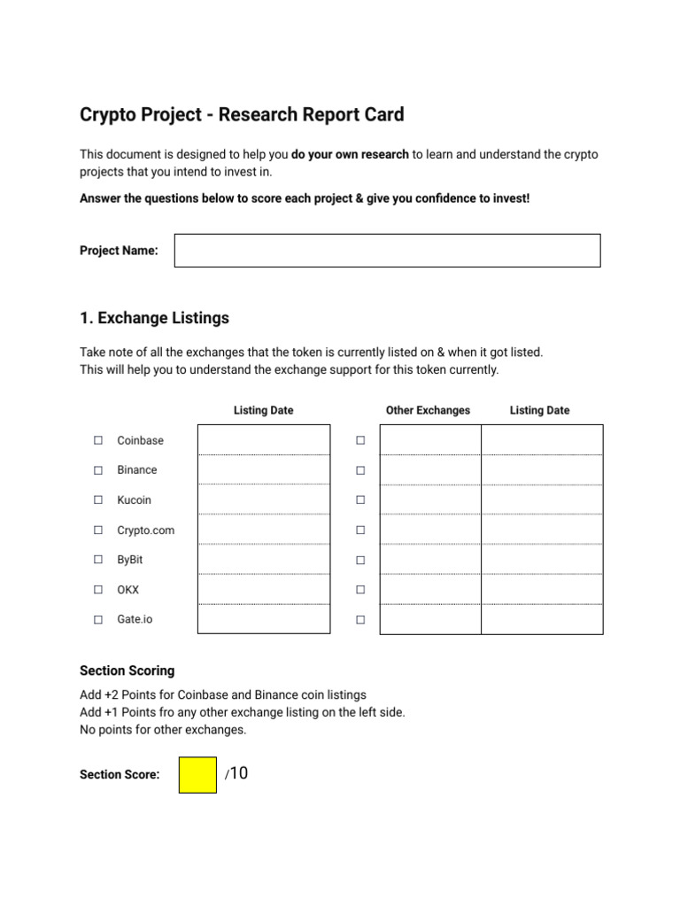 Crypto Report Card Template - Shareable | PDF