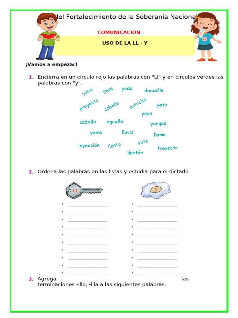 F.de Refuerzo-Ortografía-uso de La Y-Ll | PDF