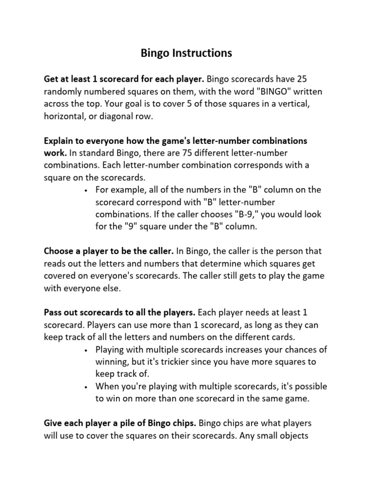 Bingo Instructions | PDF