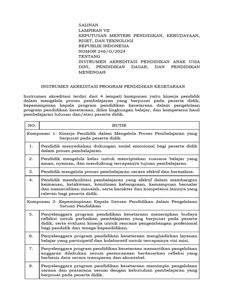 Instrumen Akreditasi Kesetaraan 2024 | PDF