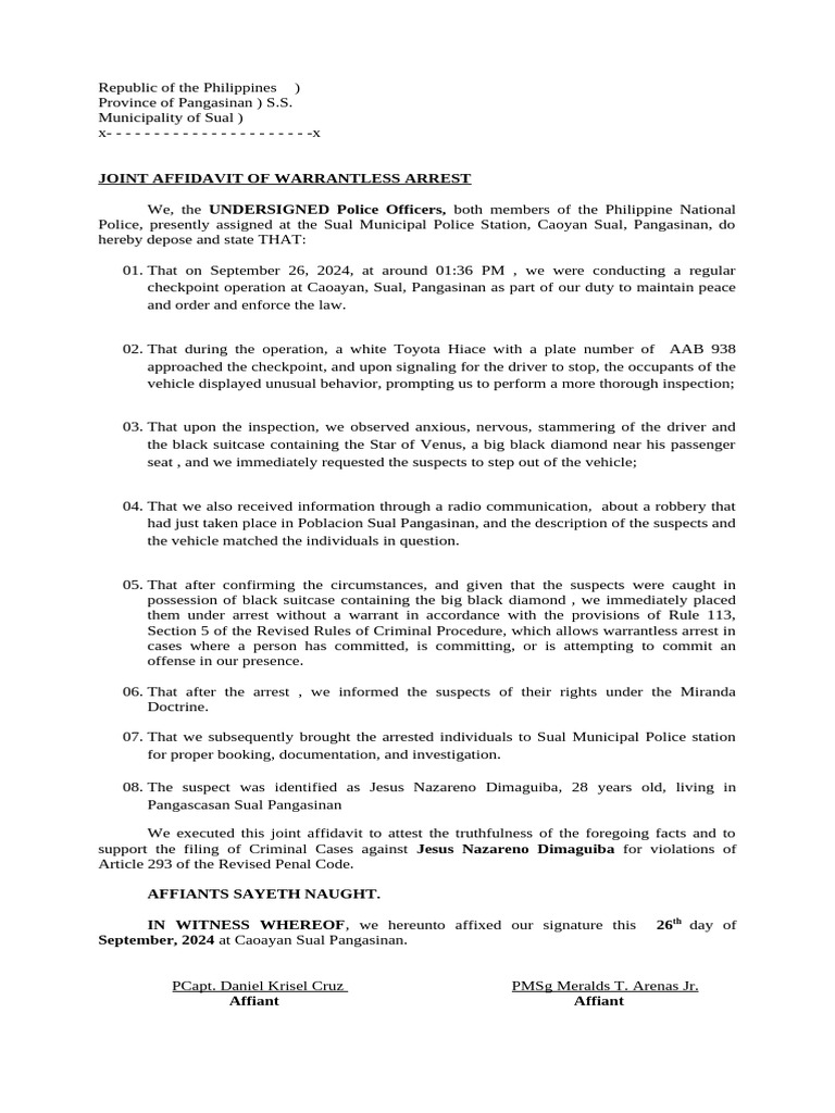 Joint Affidavit Warrantless Arrest Robbery | PDF | Search Warrant | Affidavit