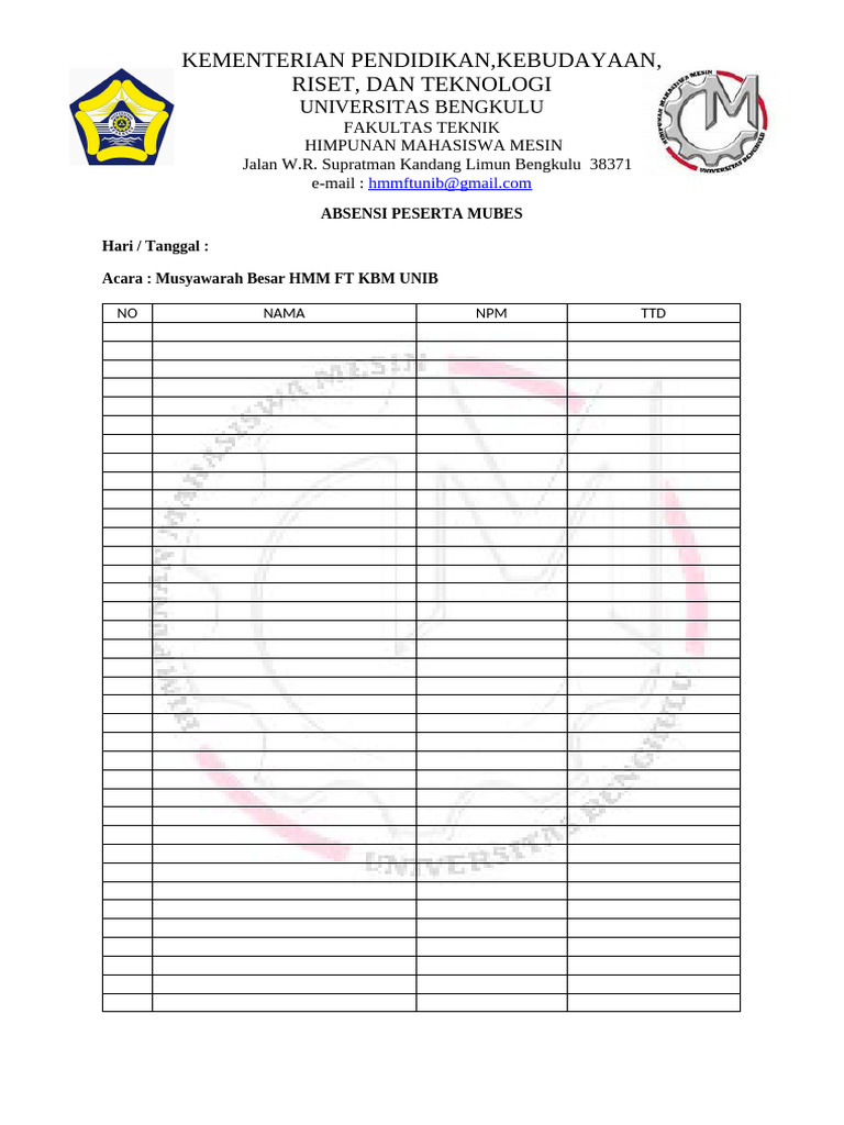 Daftar Hadir Peserta Mubes HMM | PDF