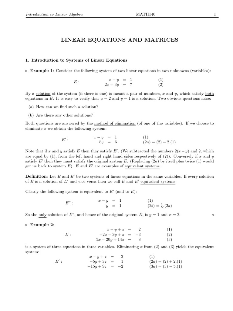 Linear Algebra Notes Part 1 | PDF | Matrix (Mathematics) | System Of ...