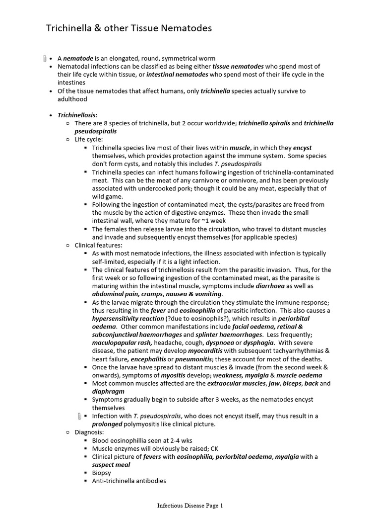 Tissue Nematodes Study Notes | PDF