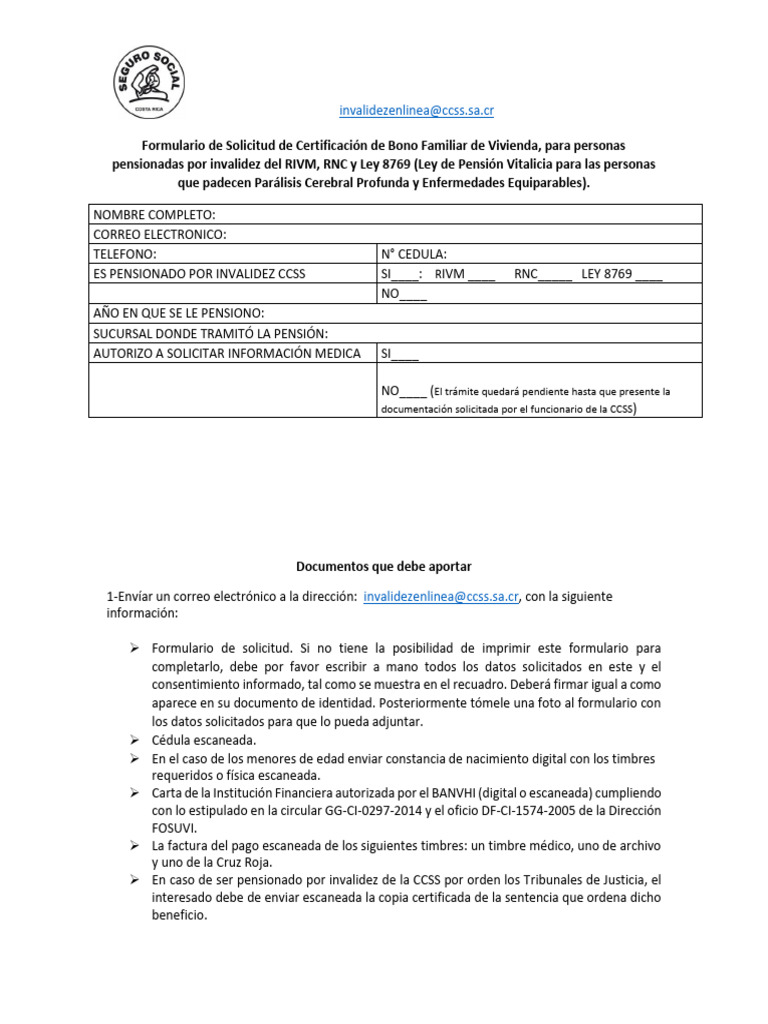 Dirección Calificación de La Invalidez Teléfono: 22849200. Correo Electrónico | PDF | Documento ...