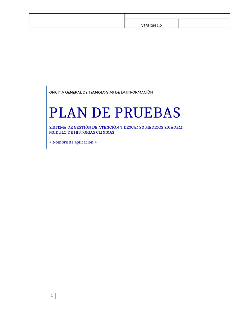 Ejemplo - Plan de Pruebas - Historias Clinicas | PDF