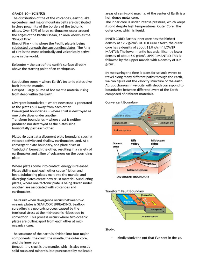 GRADE 10-Pointers | PDF | Plate Tectonics | Earth