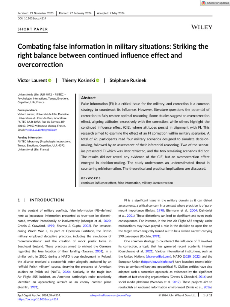 Combating False Information in Military Situations: Striking The Right ...