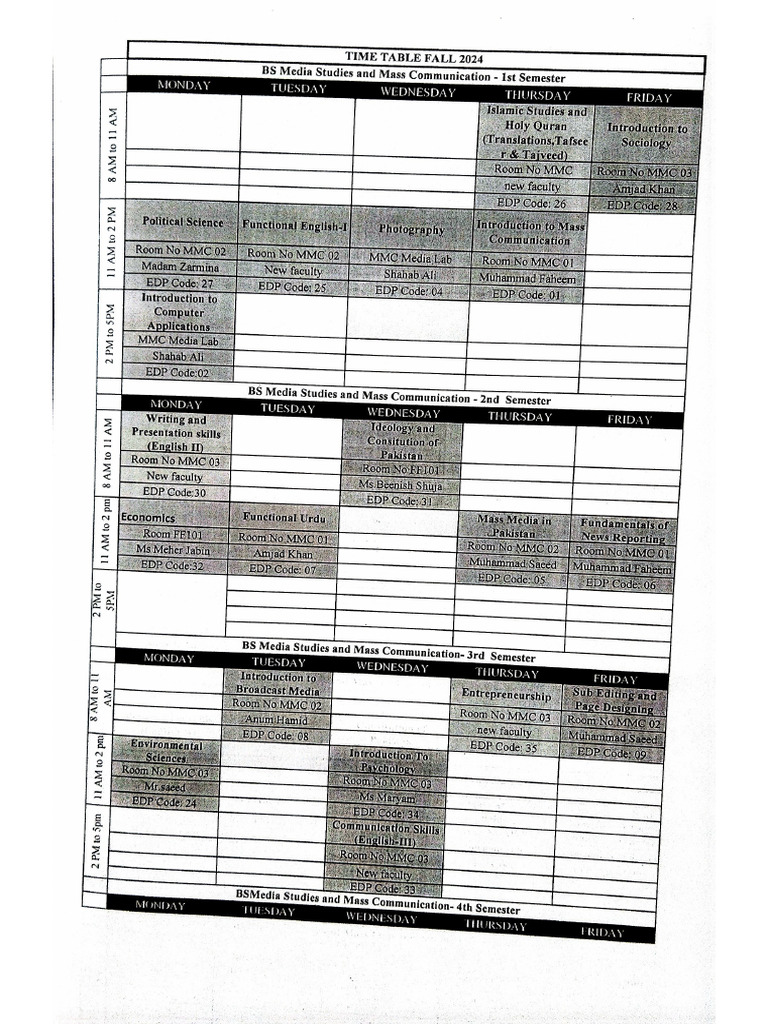 Timetable Fall 2024 | PDF