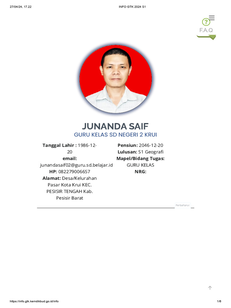 Junanda Saif: SD Negeri 2 Krui Teacher Info | PDF