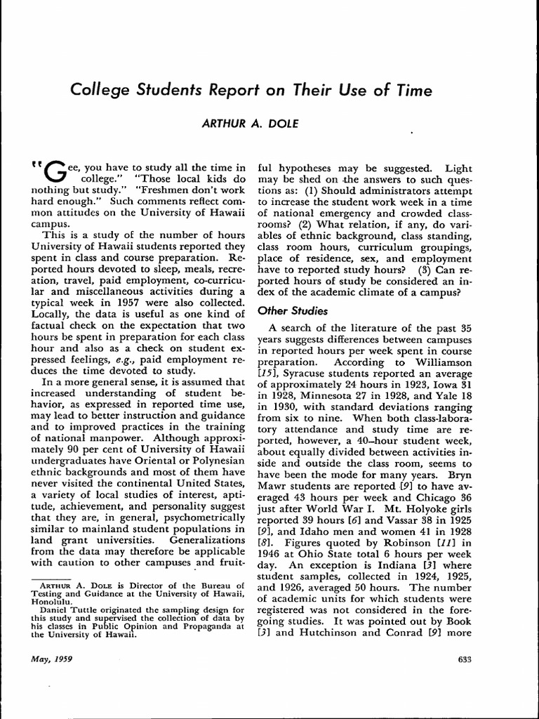 College Students Report On Their Use of Time | PDF