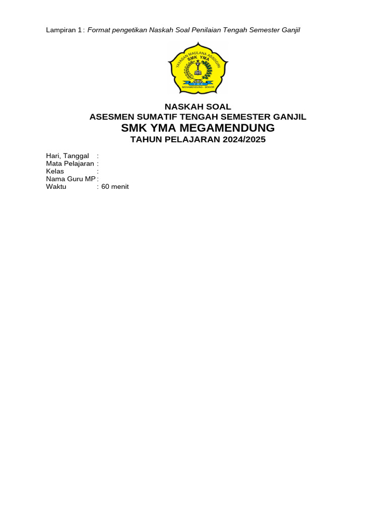 Lampiran 1 - Draft Naskah Soal ASTS Ganjil 2024 | PDF