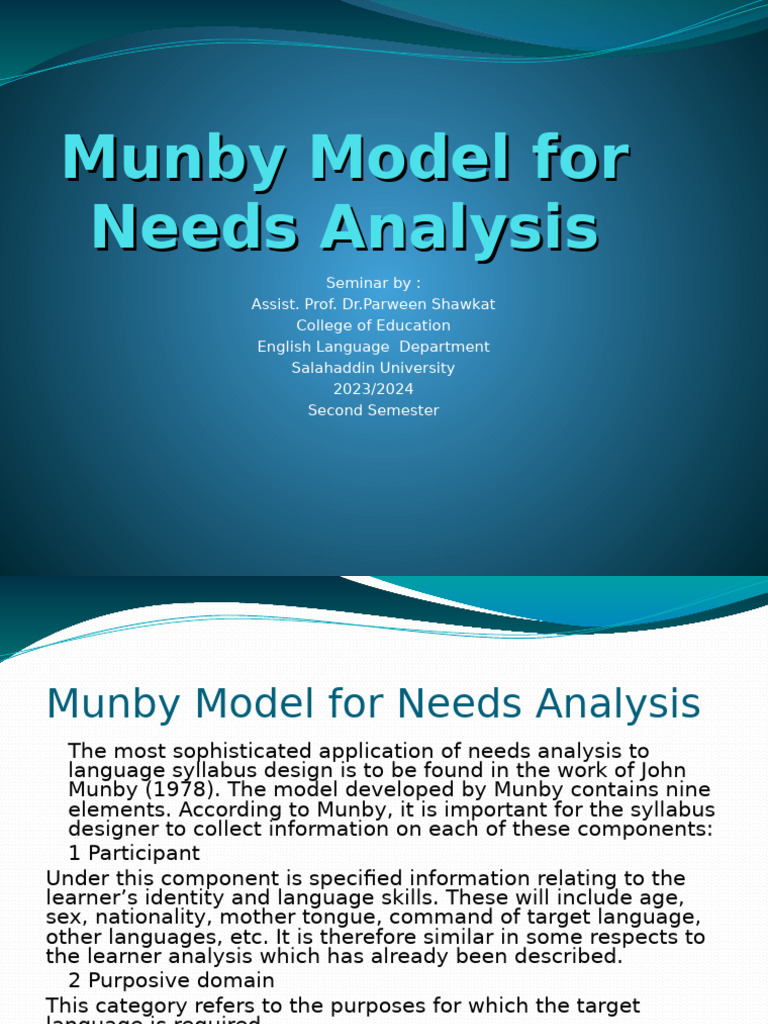Munby Model For Needs Analysis 3 | PDF
