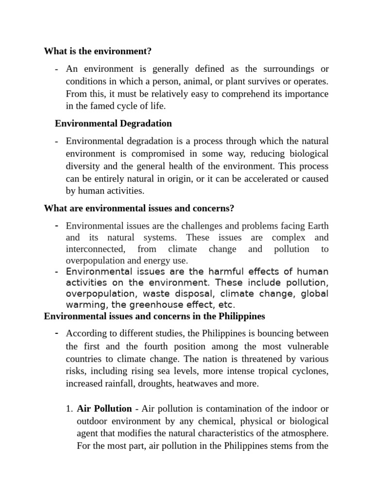 Environmental Issues and Concerns REPORT | PDF