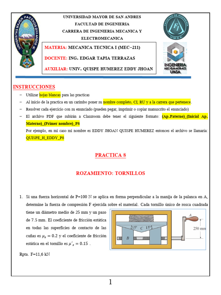 Practica 8 Rozamiento en Tornillos | PDF