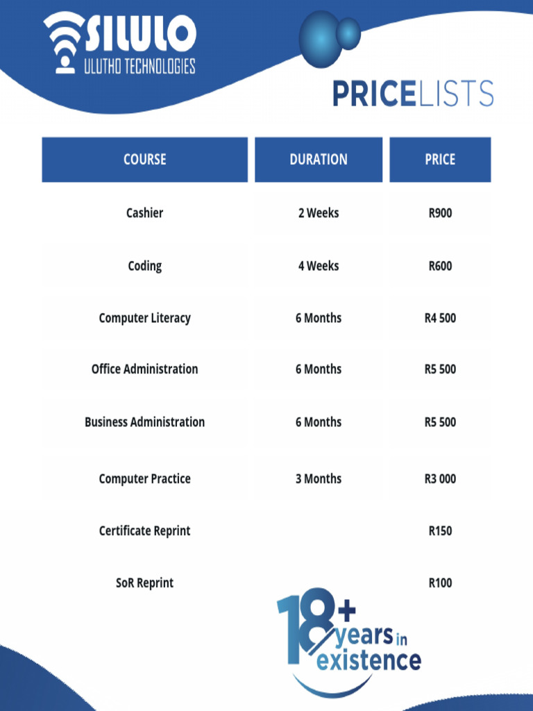 Silulo Training Final Price List | PDF
