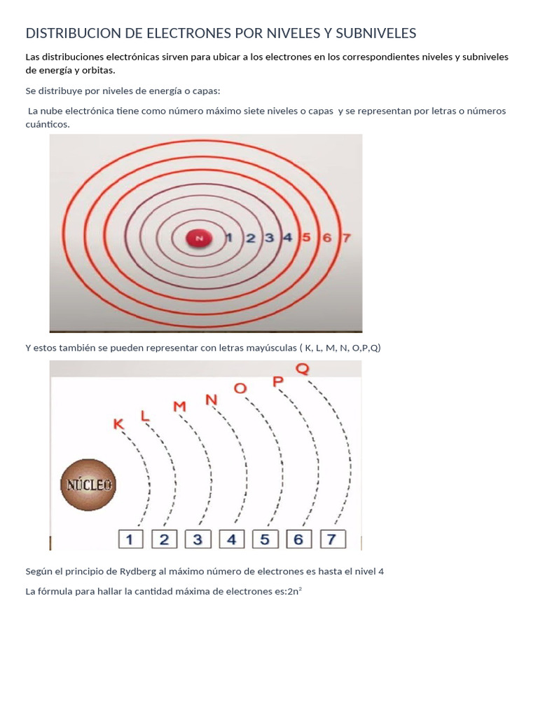 Distribucion de Electrones Por Niveles y Subniveles | PDF