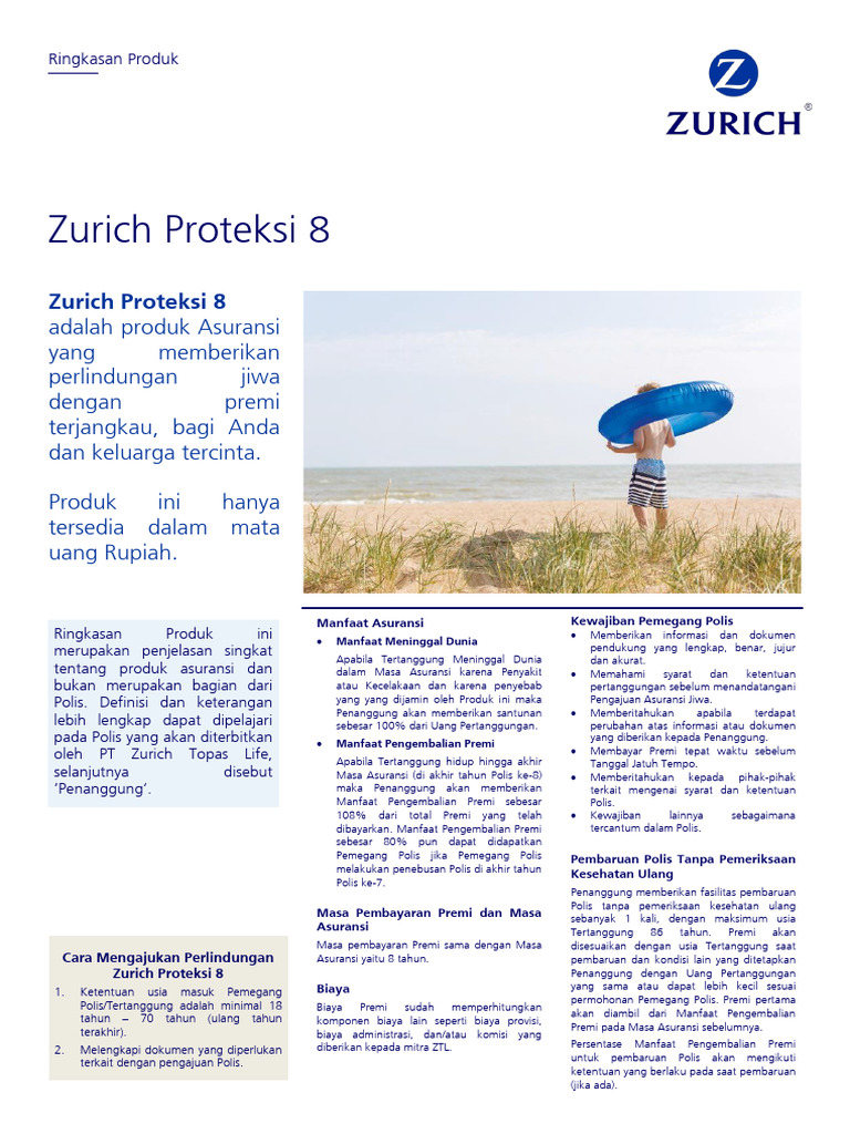 Ringkasan Produk - Zurich Proteksi 8 | PDF
