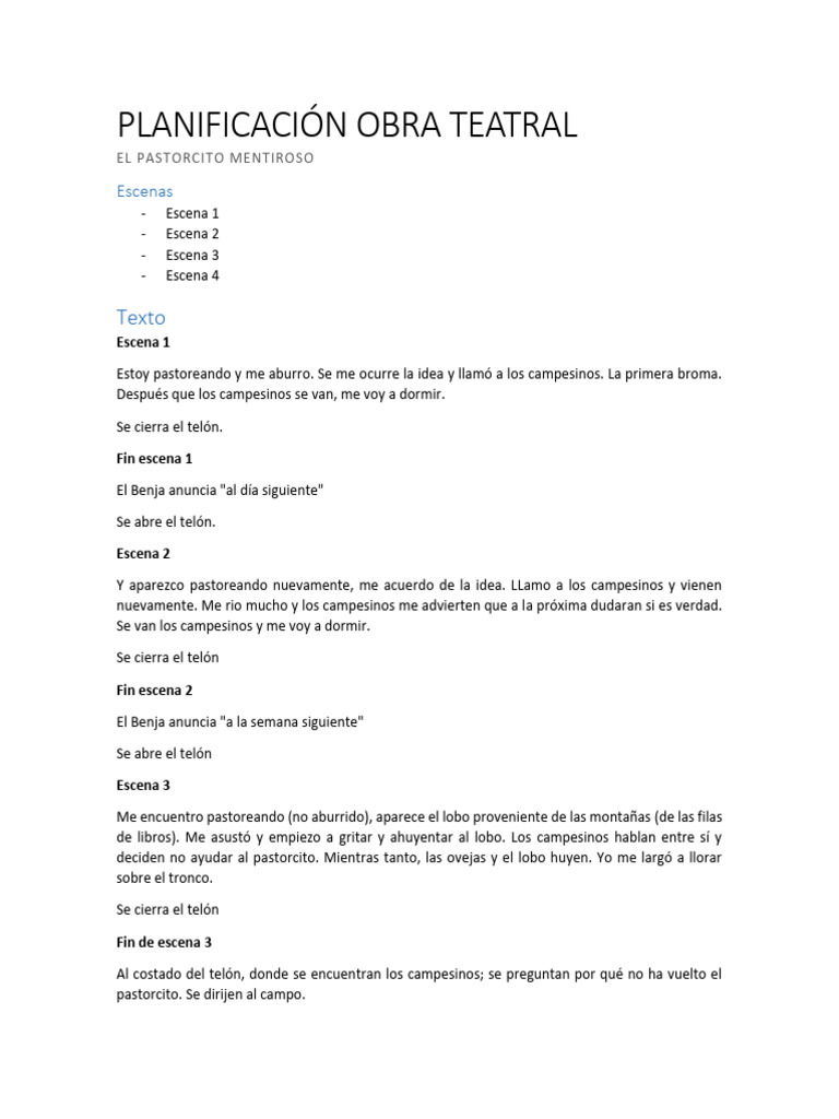 Planificación Obra Teatral 1 | PDF