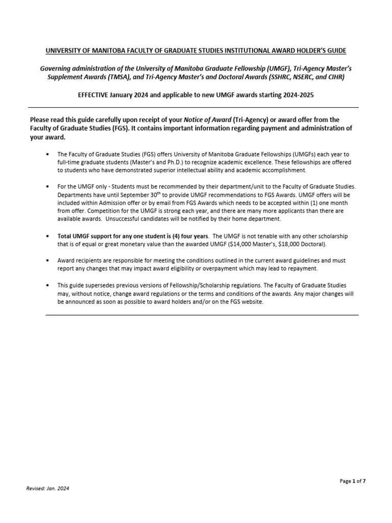 2024 25 UMGF Award Holders Guide | PDF