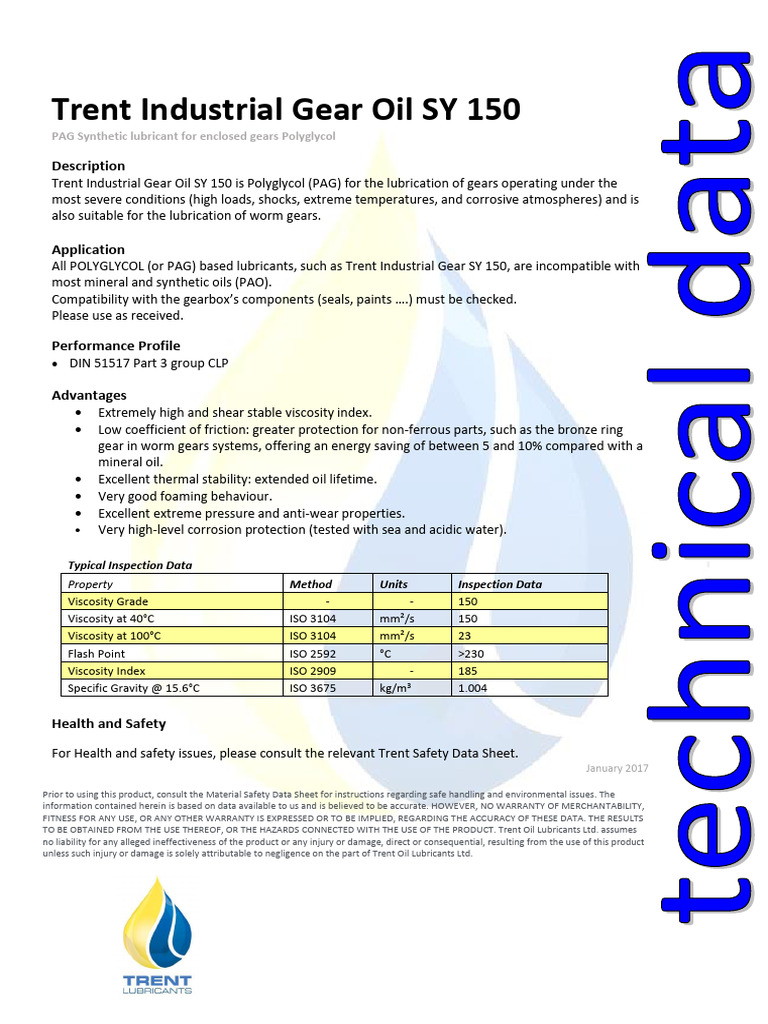 Industrial Gear Oil SY 150 TDS | PDF | Viscosity | Materials