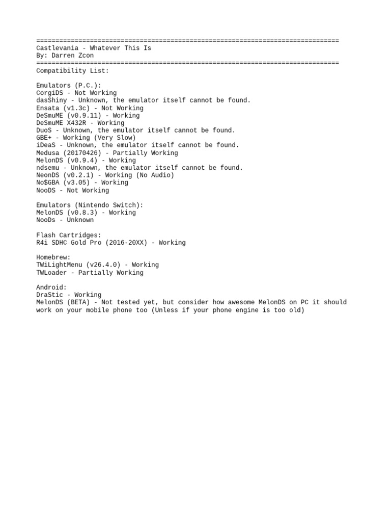 Emulator Compatibility List | PDF