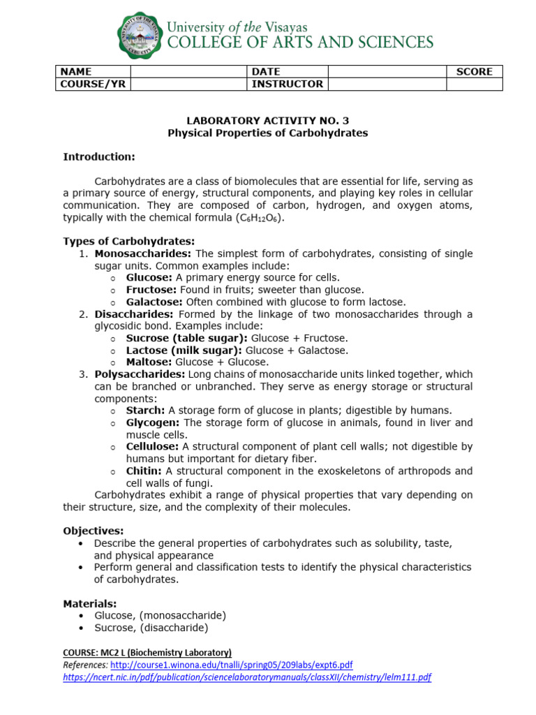 Laboratory Activity No. 3 Physical Properties of Carbohydrates | PDF