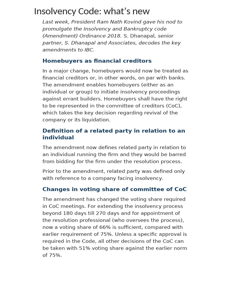 Insolvency Code | PDF