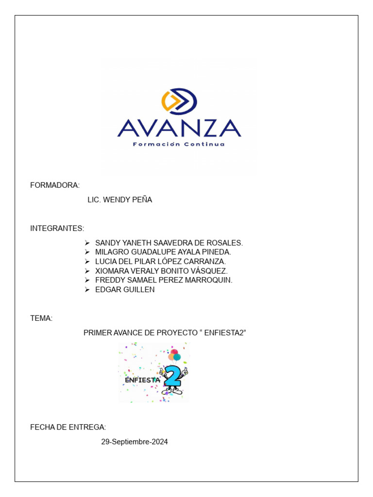 Avance del Proyecto Enfiesta2 | PDF | Marketing | Calidad (comercial)