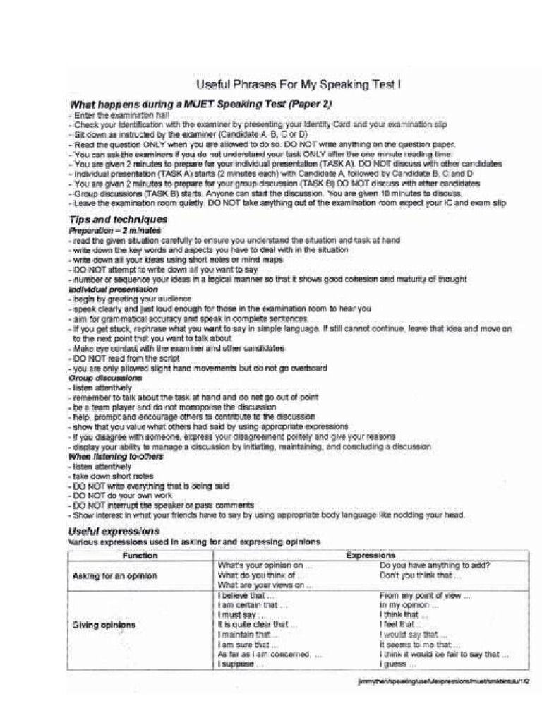 MUET Speaking Notes | PDF