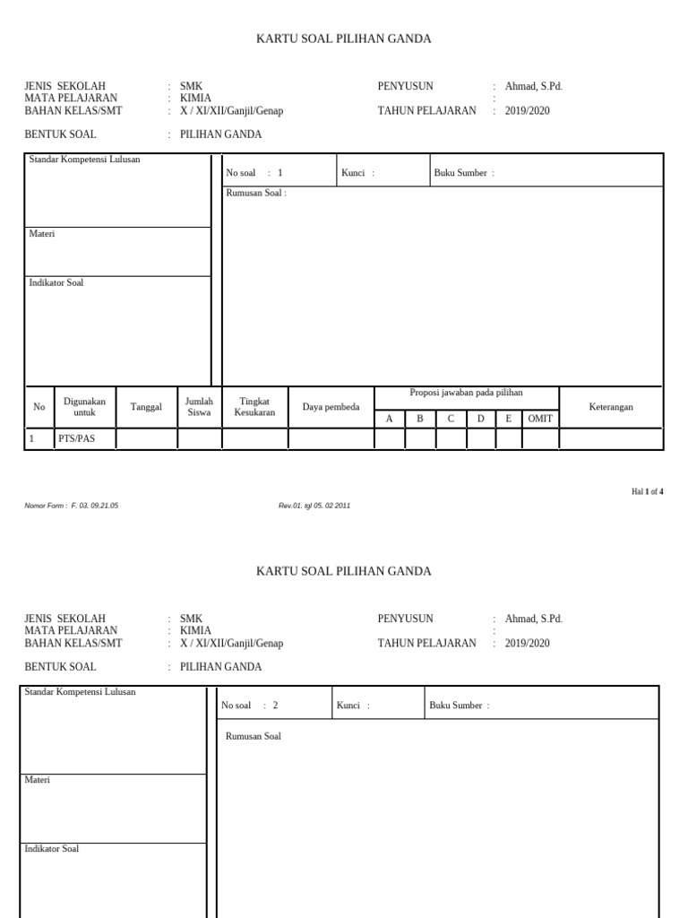 Format Kartu Soal | PDF