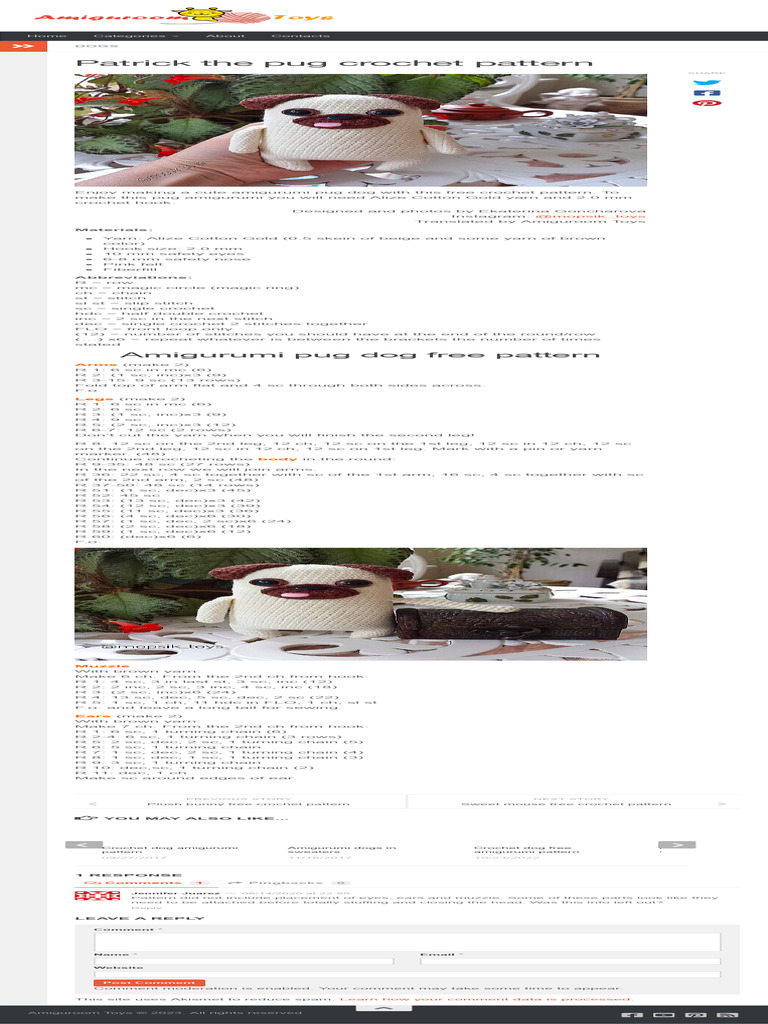Patrick The Pug Crochet Pattern Amiguroom Toys | PDF