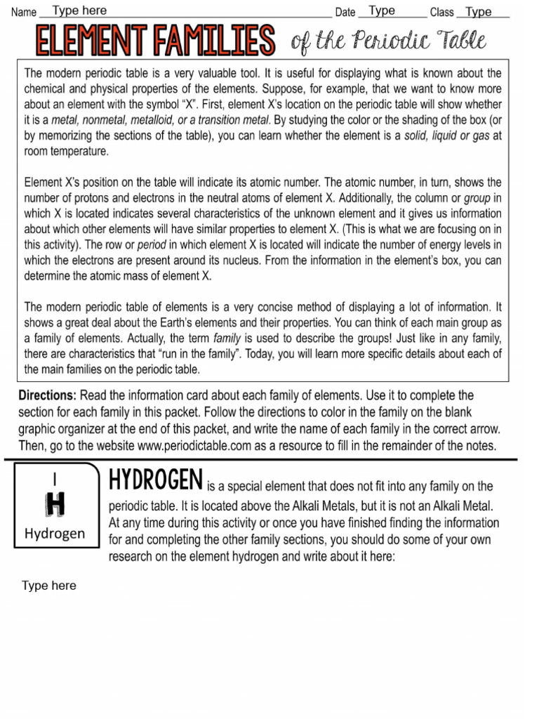Element Families Student Packet | PDF