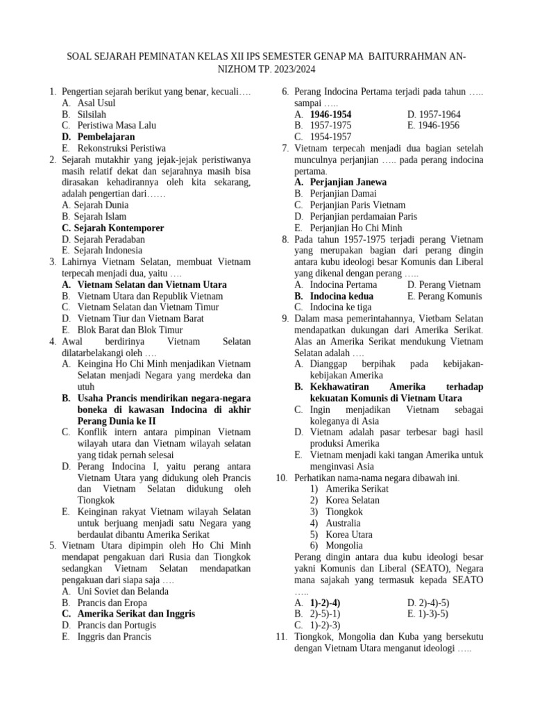 Fix Soal Sejarah Peminatan Kelas Xii Ips Semester Genap | PDF