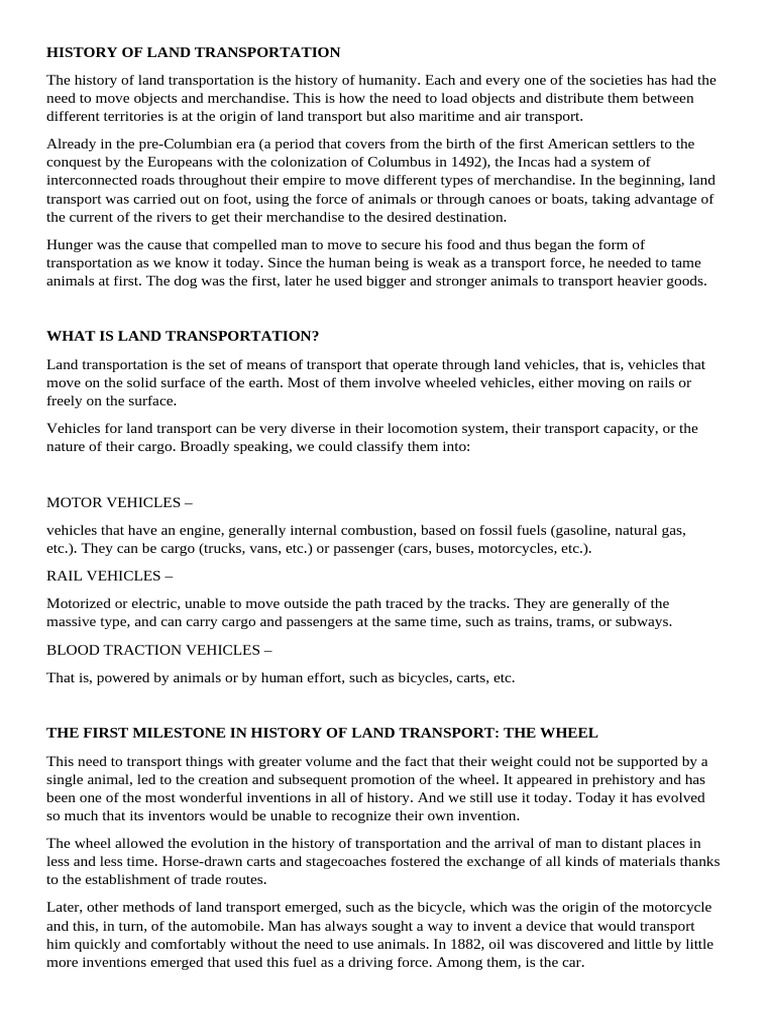 History of Land Transportation | PDF