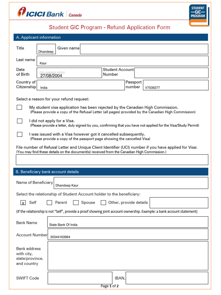 Refund Application Form | PDF
