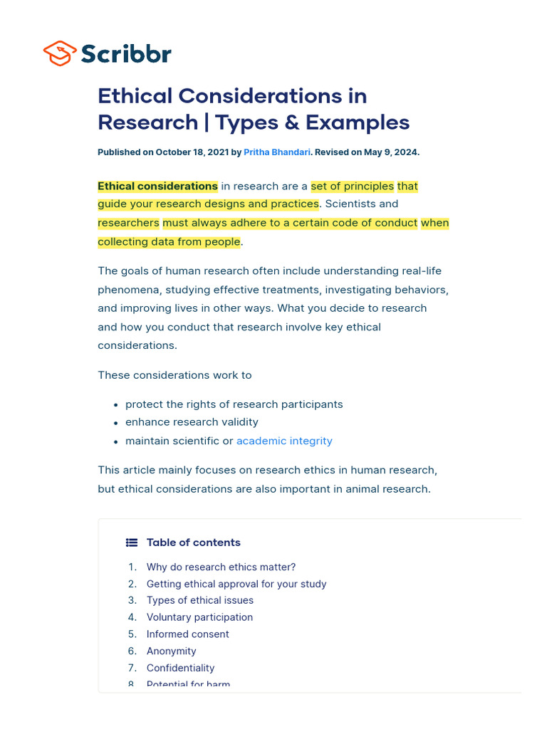 Ethical Considerations in Research - Types & Examples | PDF