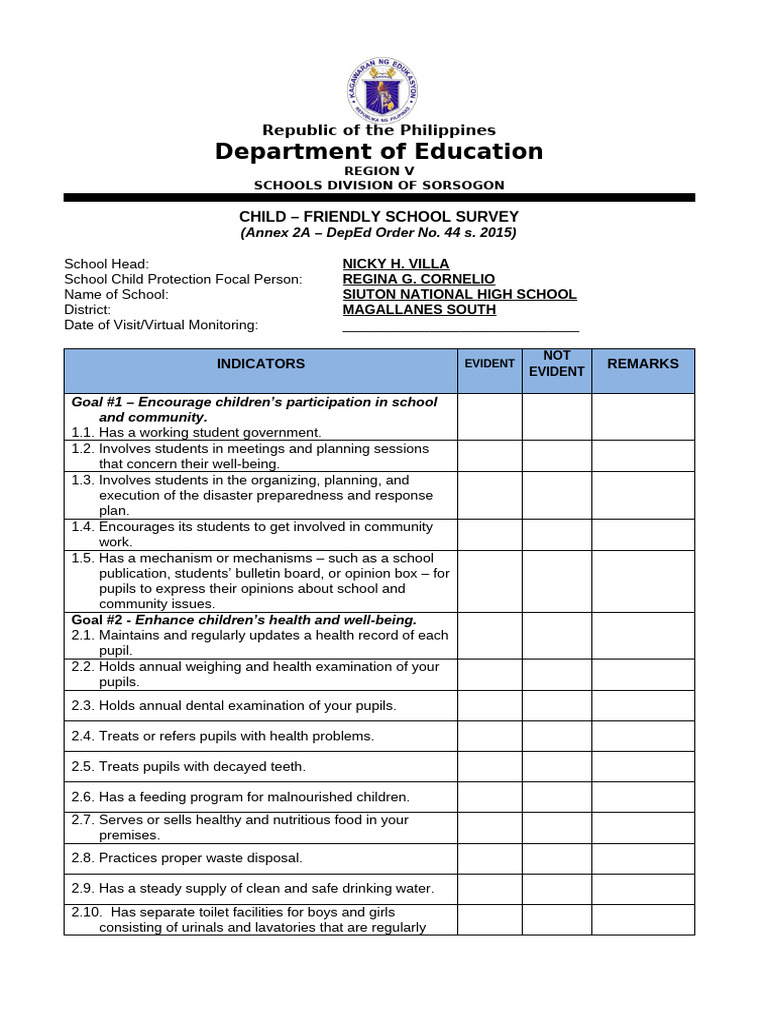 Child-Friendly School Survey, Child-Protection - Anti-Bullying ...