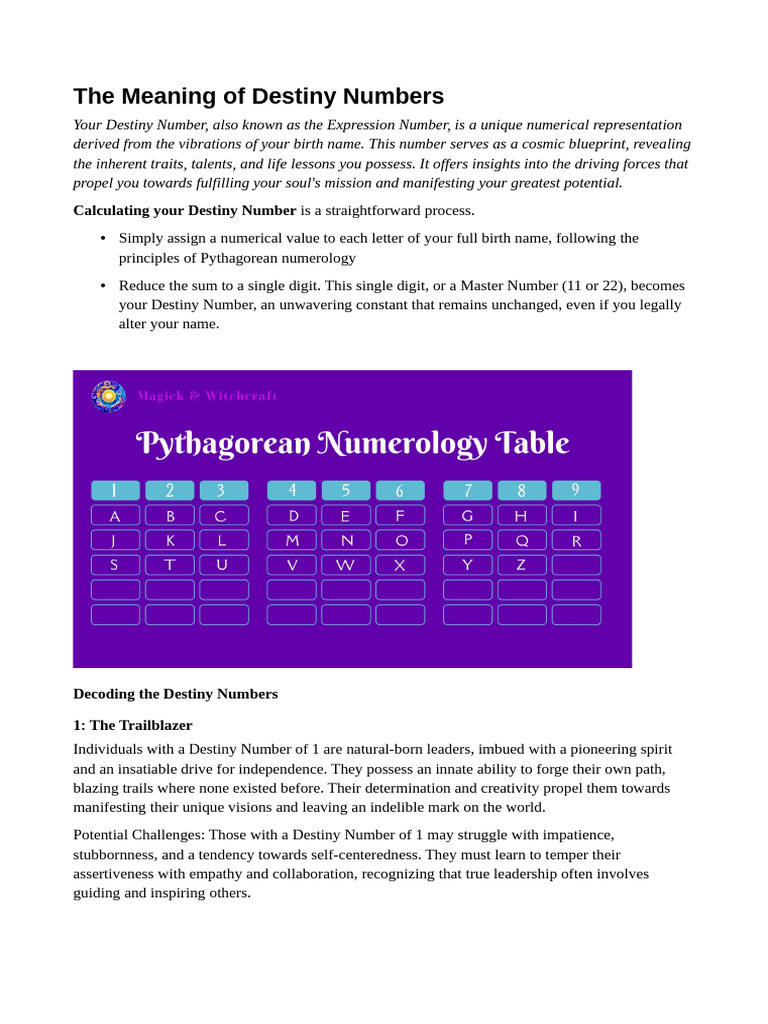 The Meaning of Destiny Numbers | PDF