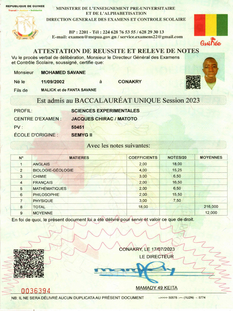 Relever de Note Bac | PDF