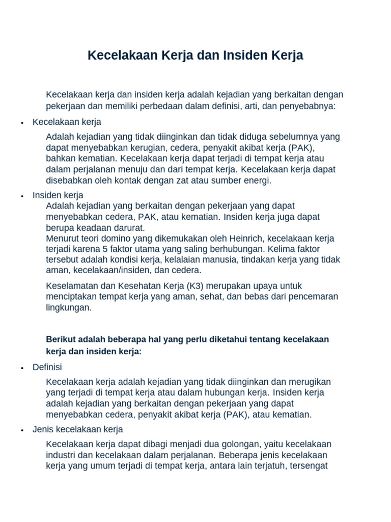 Kecelakaan Kerja Dan Insiden Kerja | PDF