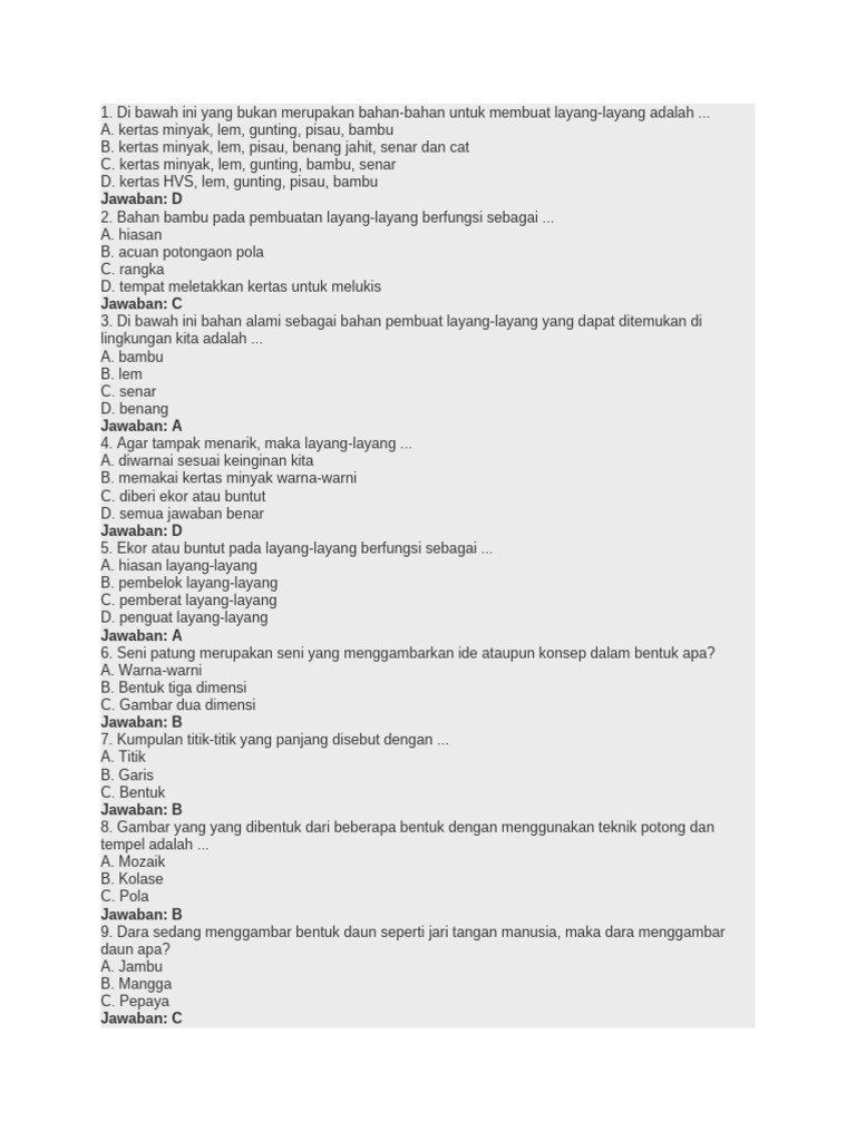 Soal Seni Rupa Kls 4 | PDF