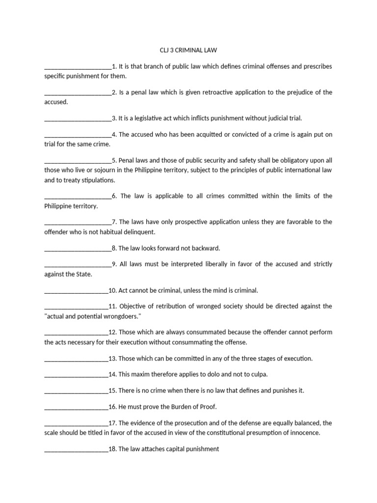 CLJ 3 Criminal Law Reviewer - FQ | PDF | Crimes | Crime & Violence