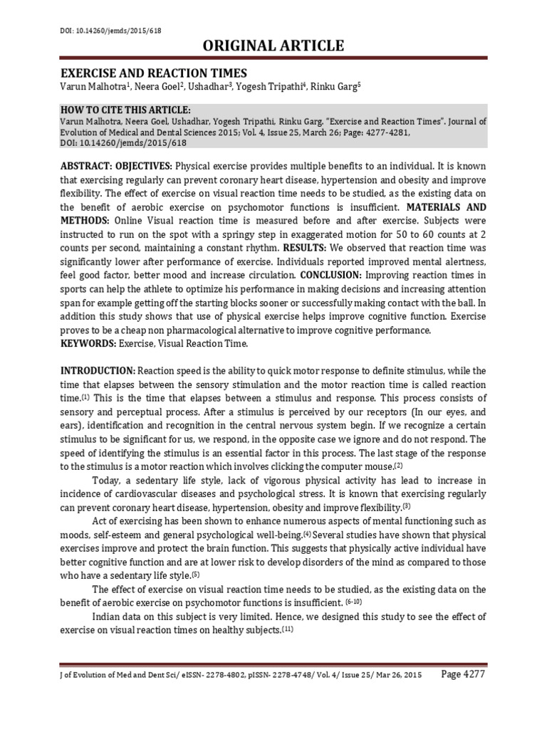 Exercise and Reaction Times | PDF