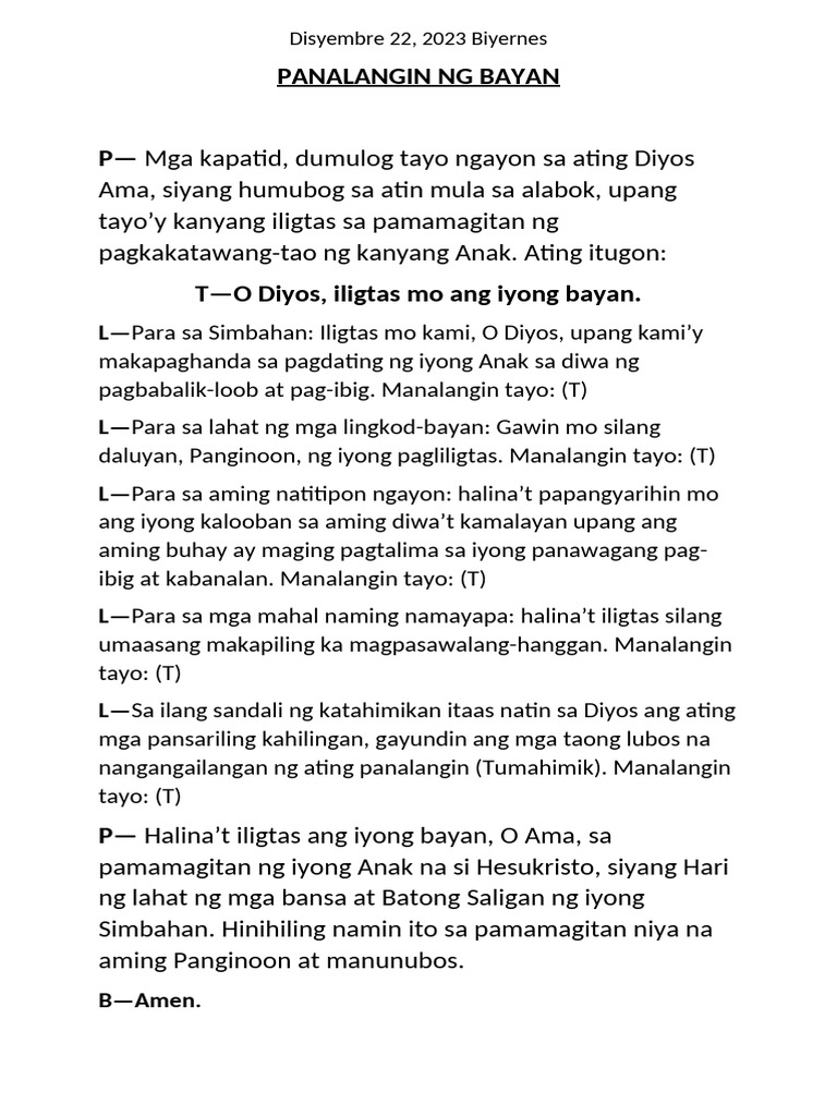 Panalangin NG Bayan | PDF