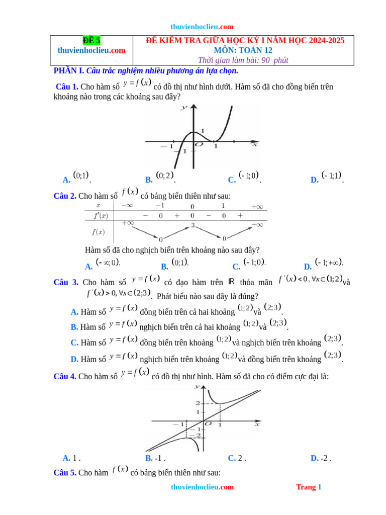 De Kiem Tra Giua HK1 Toan 12 KNTT de 5 Hay | PDF